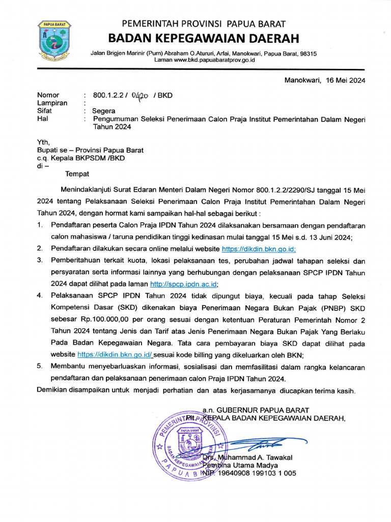 Pengumuman SPCP IPDN Tahun 2024 | PDF Pengumuman SPCP IPDN Tahun 2024 | PDF