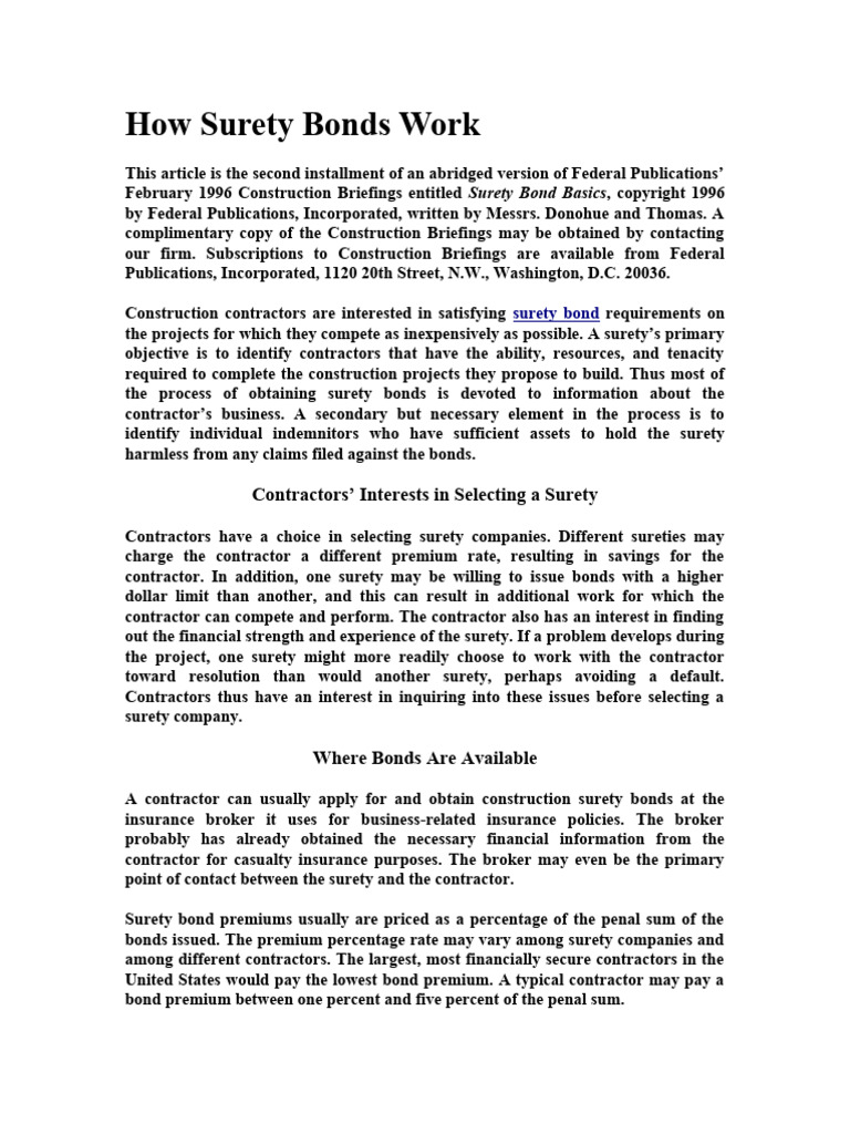 How Surety Bonds Work | PDF | Indemnity | Surety