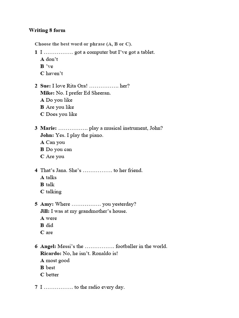 Writing 8 Form | PDF