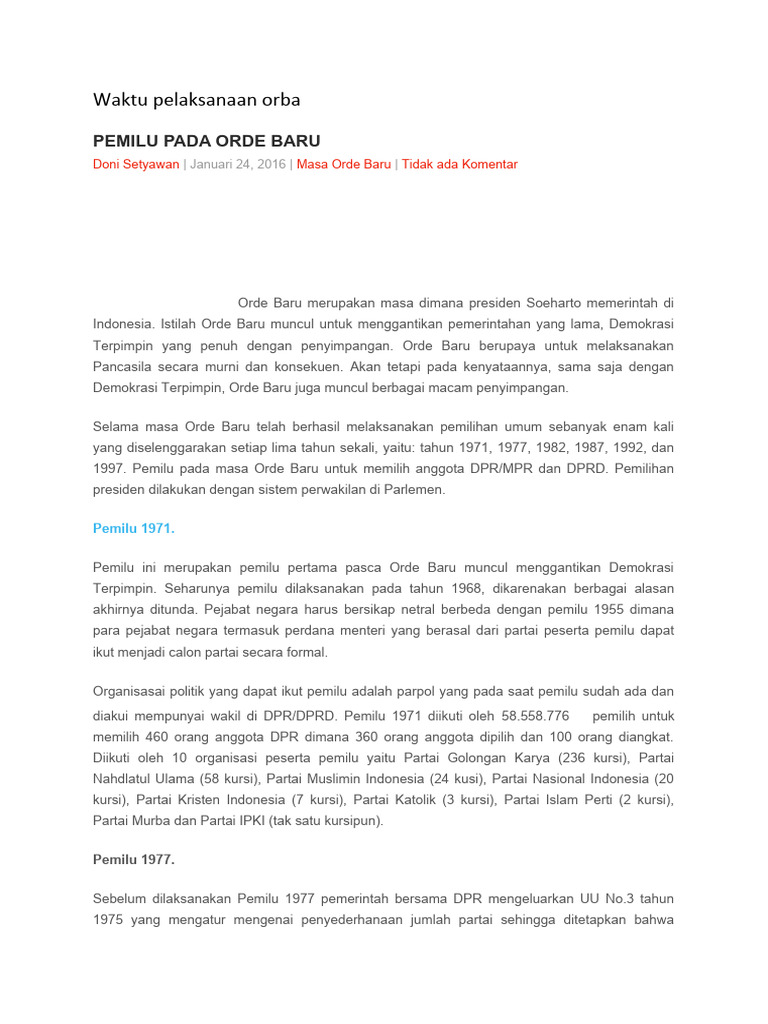 Waktu Pelaksanaan Orba 1 | PDF