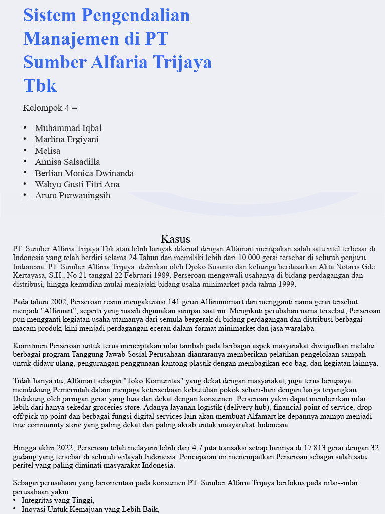 Analisis Sistem Pengendalian Manajemen Di PT Sumber Alfaria Trijaya TBK | PDF
