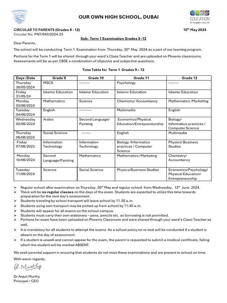 Term 1 Timetable | PDF | Schools | Science