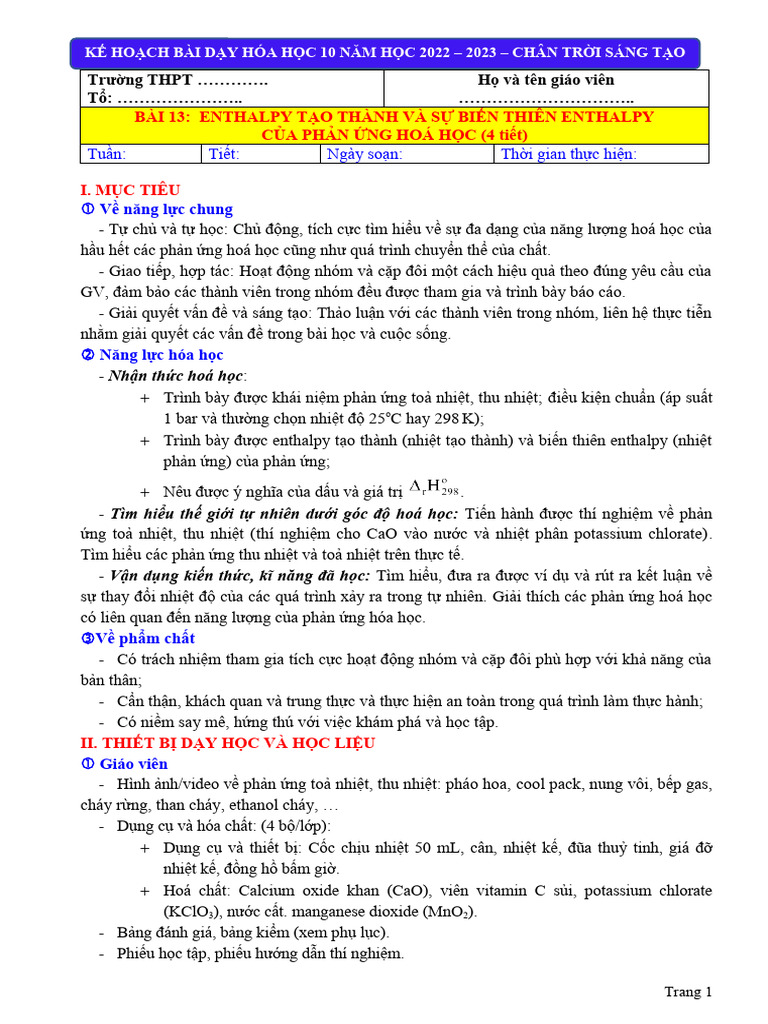 Bài 13 - Hóa 10 - CTST | PDF