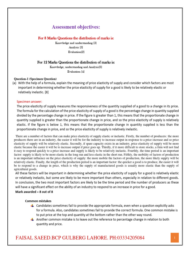 Assessment Objectives For AS Eco | PDF | Elasticity (Economics) | Market Economy