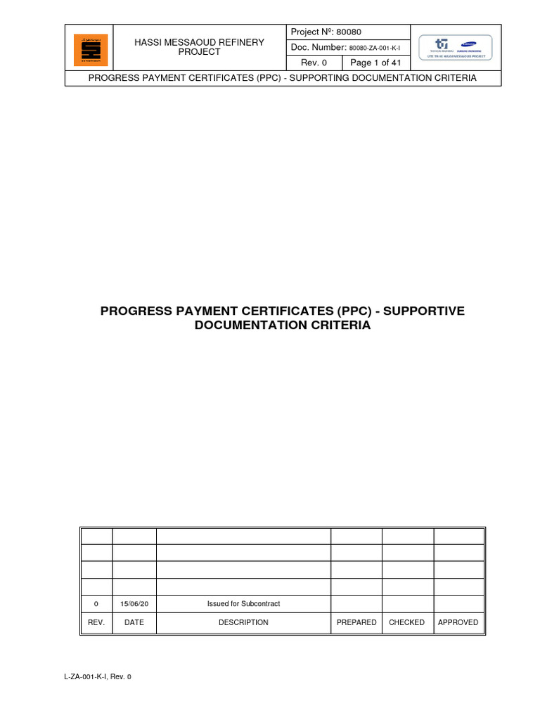 Progress Payment Certificates (PPC) - Supportive Documentation Criteria ...