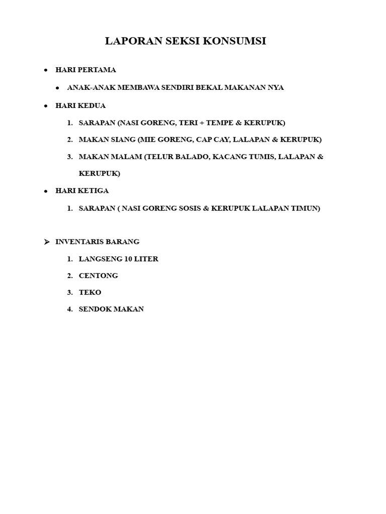 Laporan Seksi Konsumsi | PDF