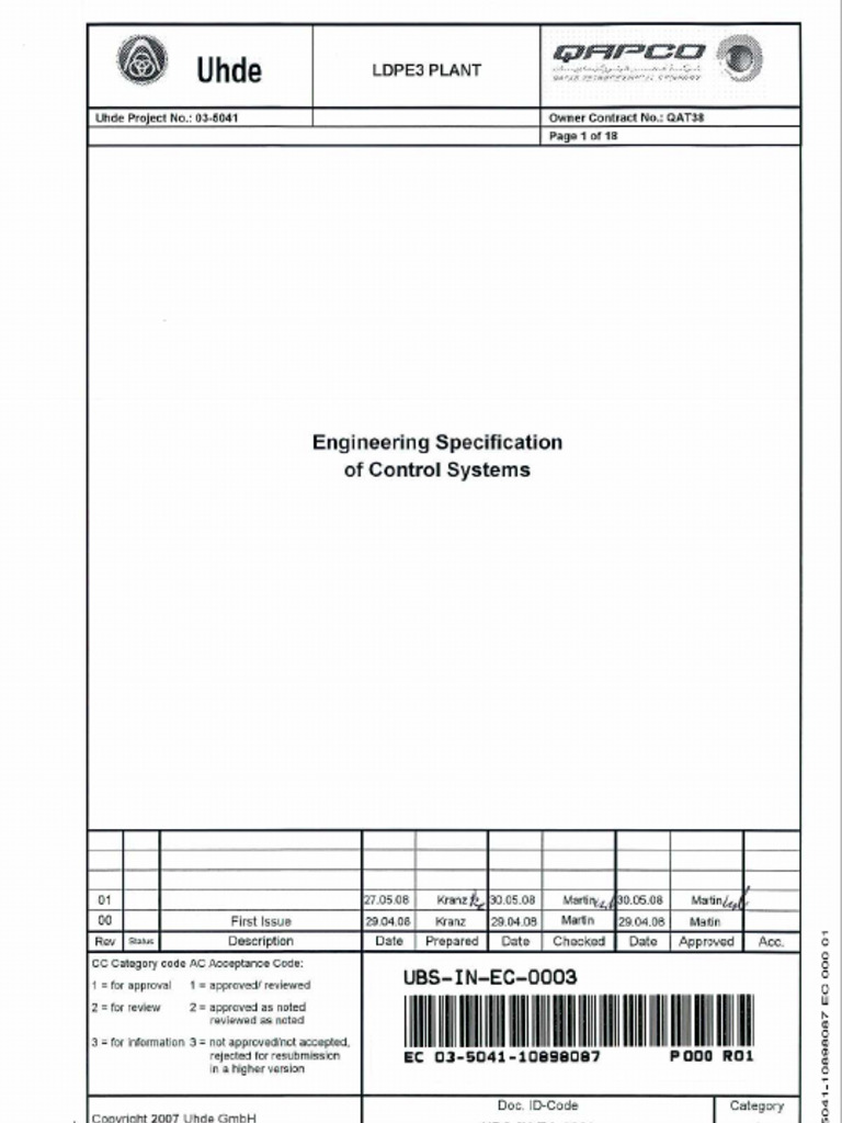 Engineering Specification - Control Systems | PDF | Instrumentation ...