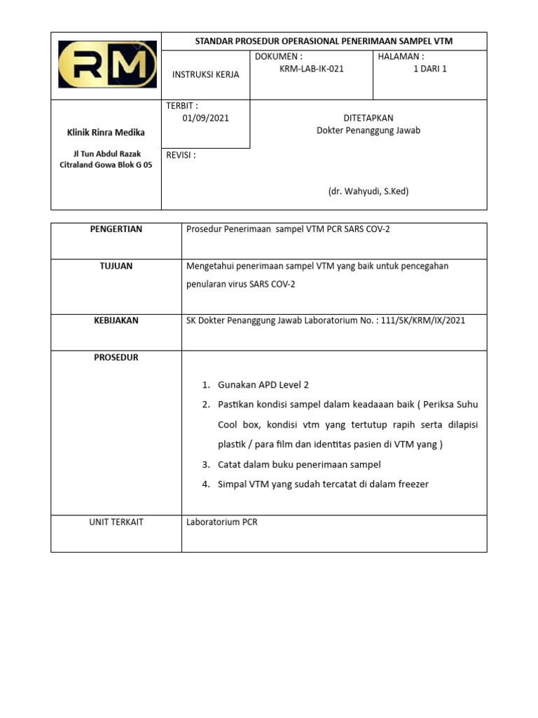 Penerimaan Sampel VTM | PDF