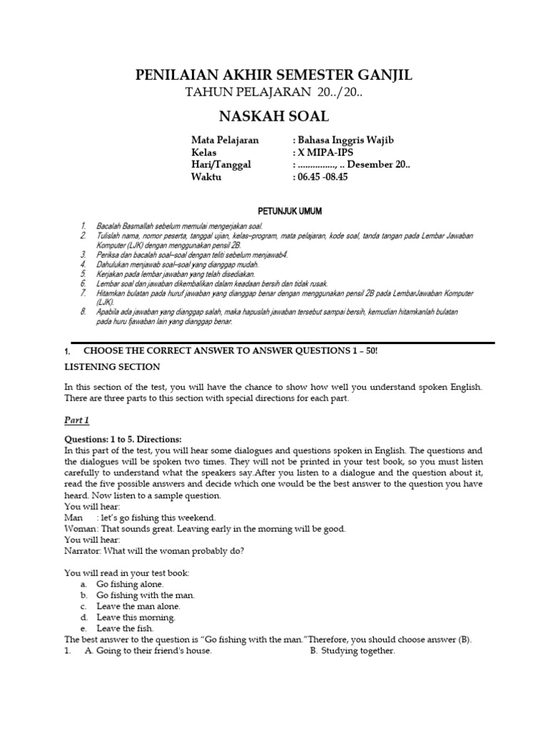 Soal PAS B.Ing Kelas X | PDF | Mosque