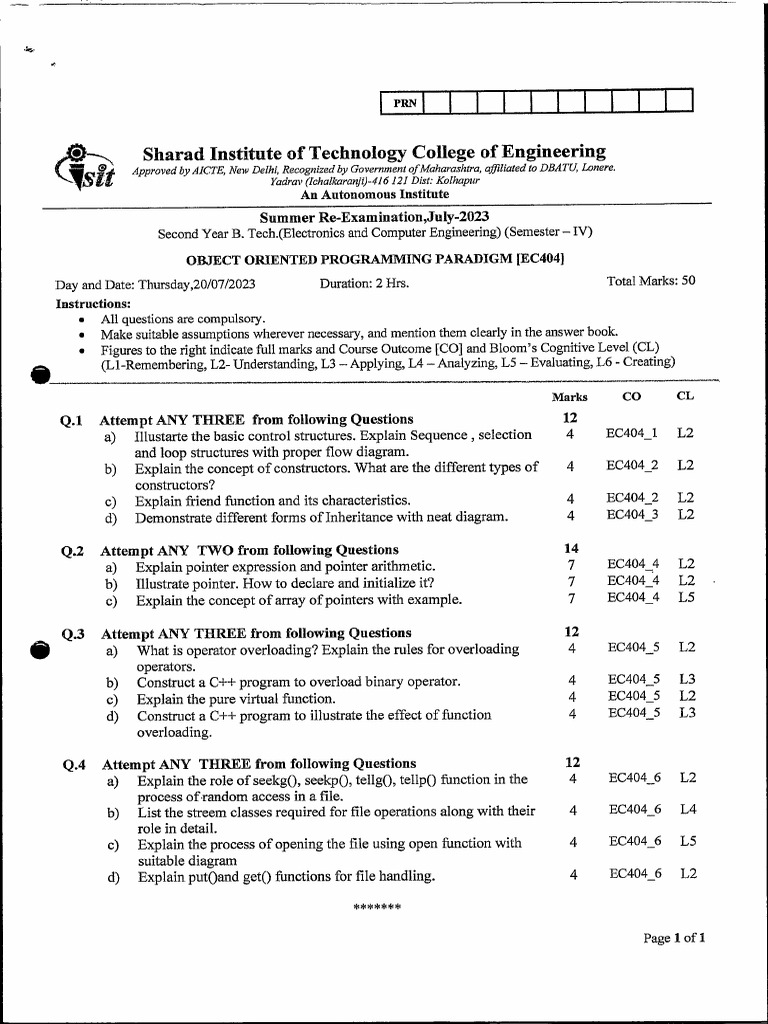 Object Oriented Programming Paradigm-1 | PDF