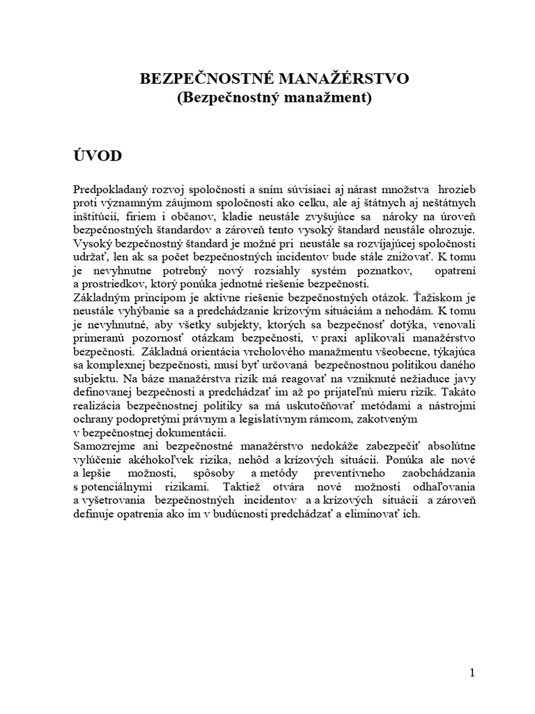 Bezpečnostný Manažment - Skriptá 2011 | PDF