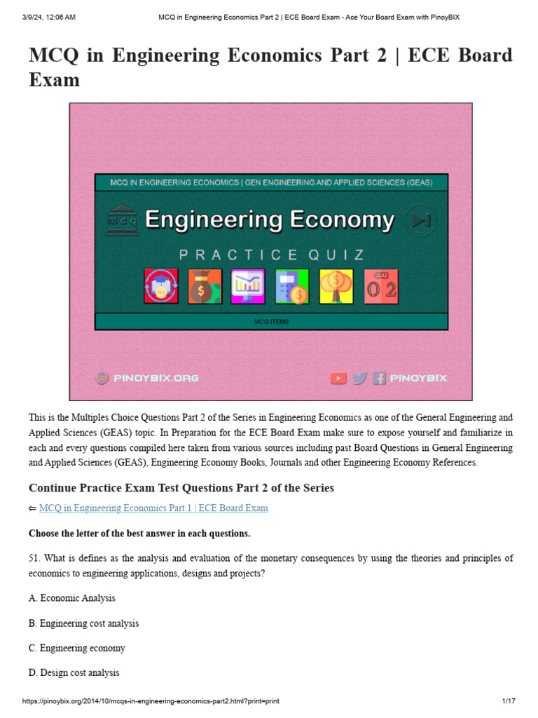 MCQ in Engineering Economics Part 2 - ECE Board Exam - Ace Your Board Exam With PinoyBIX | PDF ...