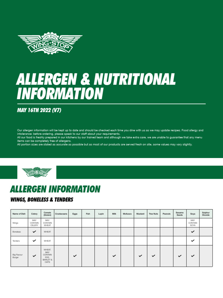 Wingstop Uk Allergen Info v2 | PDF | Nutrition Facts Label | French Fries