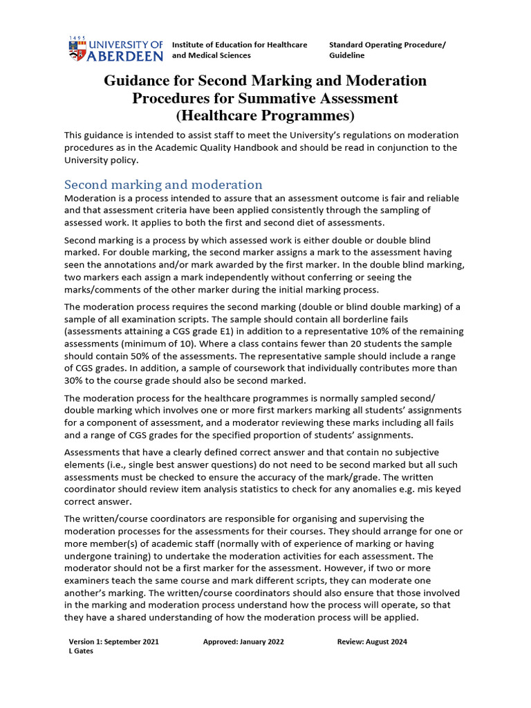 Second Marking & Moderation Guide | PDF | Sampling (Statistics)