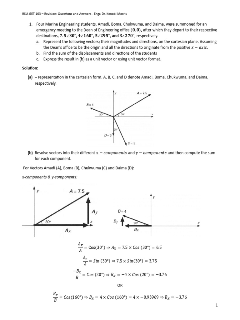 RSU-GET 103 - Revision Questions and Answers - Engr. Dr. Kenobi Morris-1 | PDF | Acceleration ...