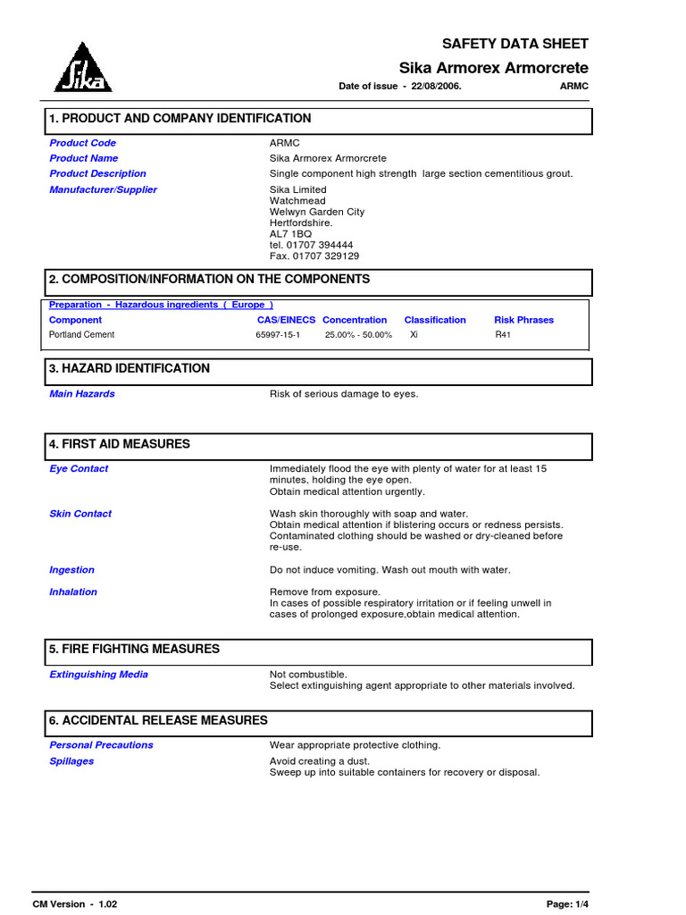 (Sika) Sika Armorex Armorcrete | PDF | Occupational Safety And Health ...