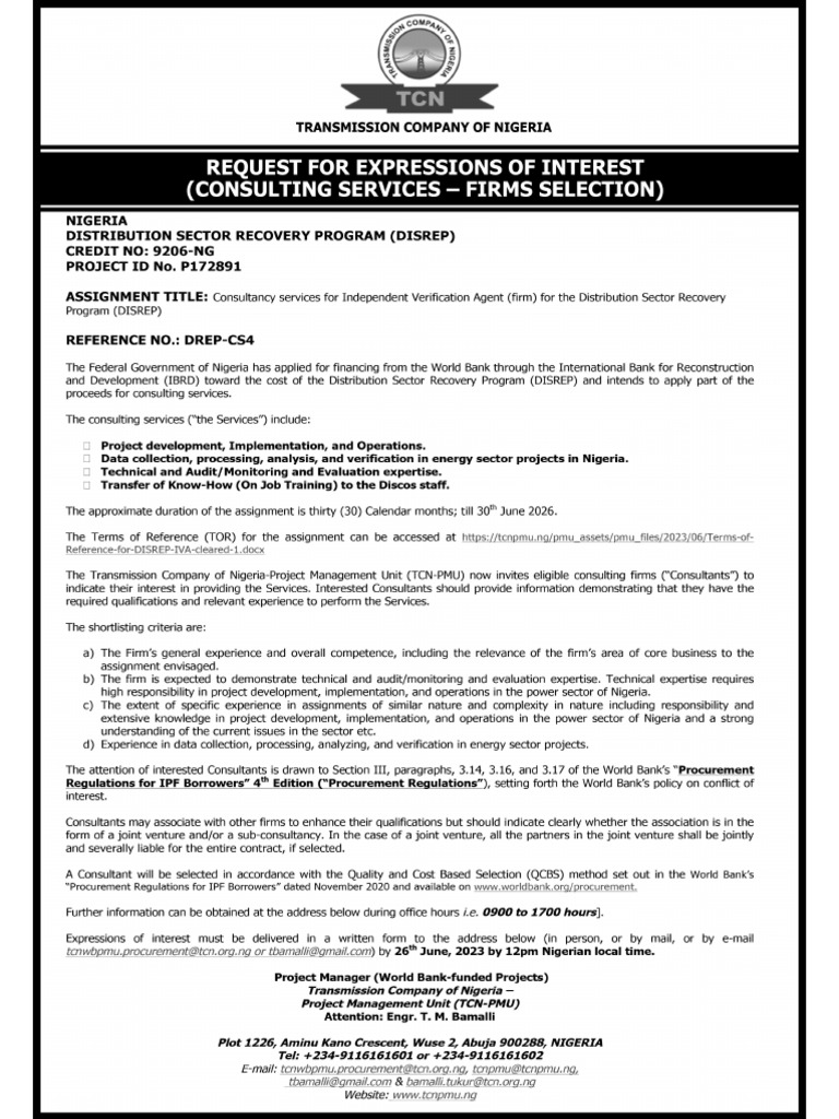 Consultancy Services For I Dependent Verification Agent (Firm) For The ...