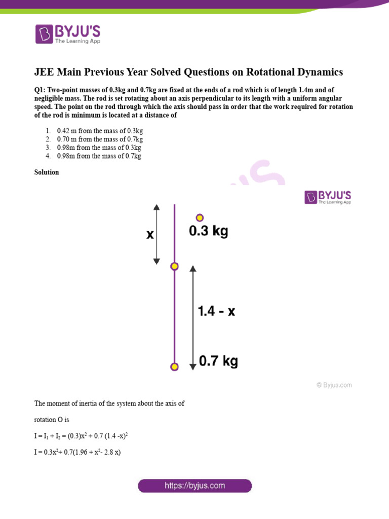 JEE Main Rotational Dynamics Previous Year Questions With Solutions PDF | PDF | Rotation Around ...
