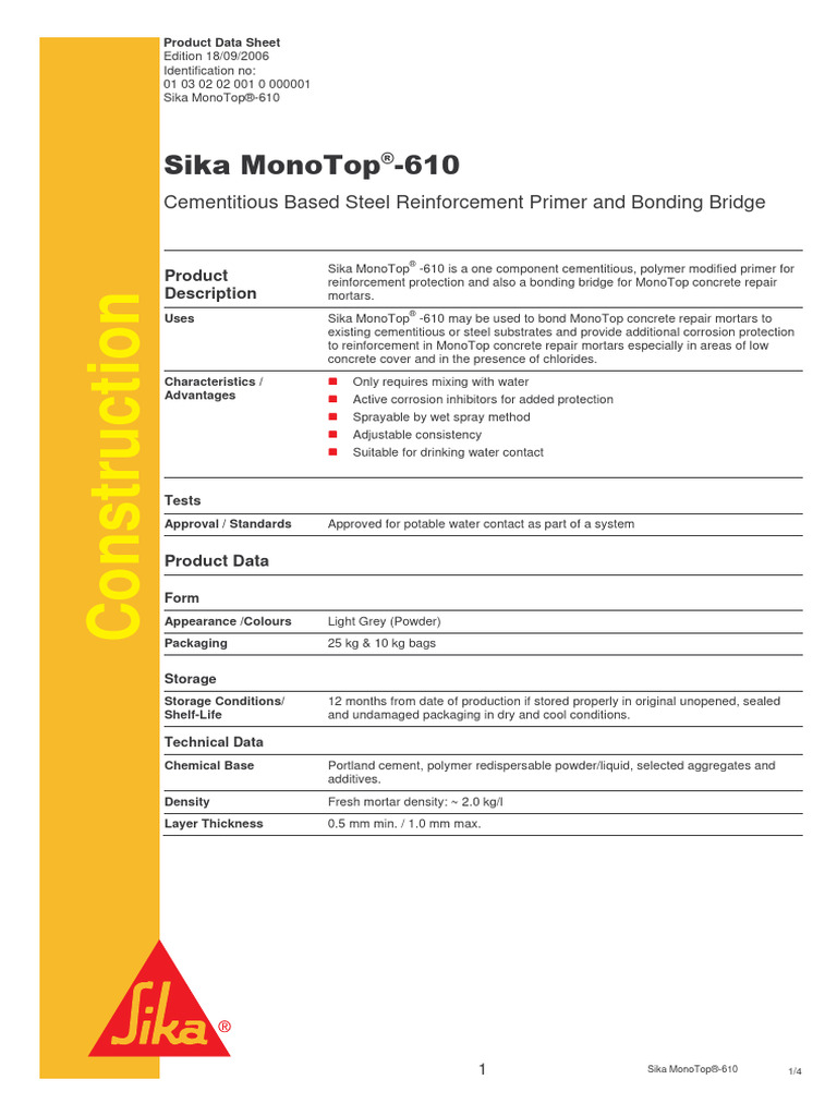 (Sika) Sika Monotop 610 Safety Data Sheet | Download Free PDF ...