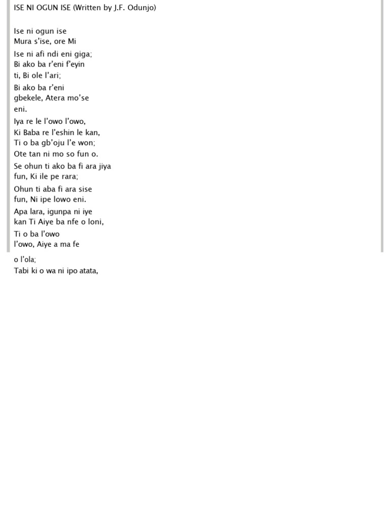 Ise Ni Ogun Ise (Written by J.F. Odunjo) Yoruba and English - Poems by ...