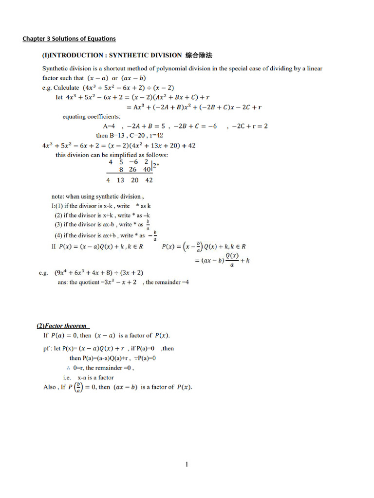Chapter 3 Solutions of Equations | PDF | Factorization | Equations