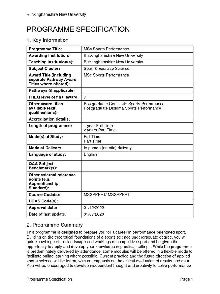 MSc Sports Performance Program | PDF | Learning | Critical Thinking