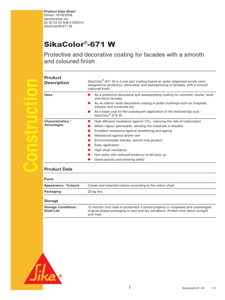 (Sika) Sikacolor 671 W | PDF | Coating | Water