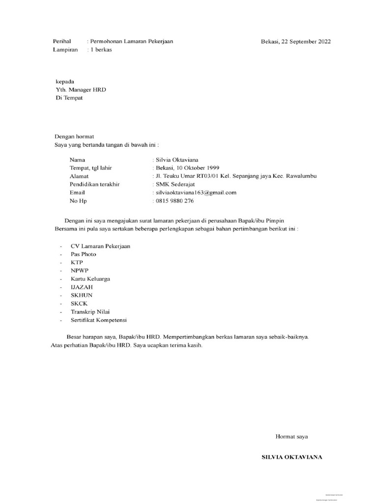 Lamaran & CV - Silvia Oktaviana | PDF