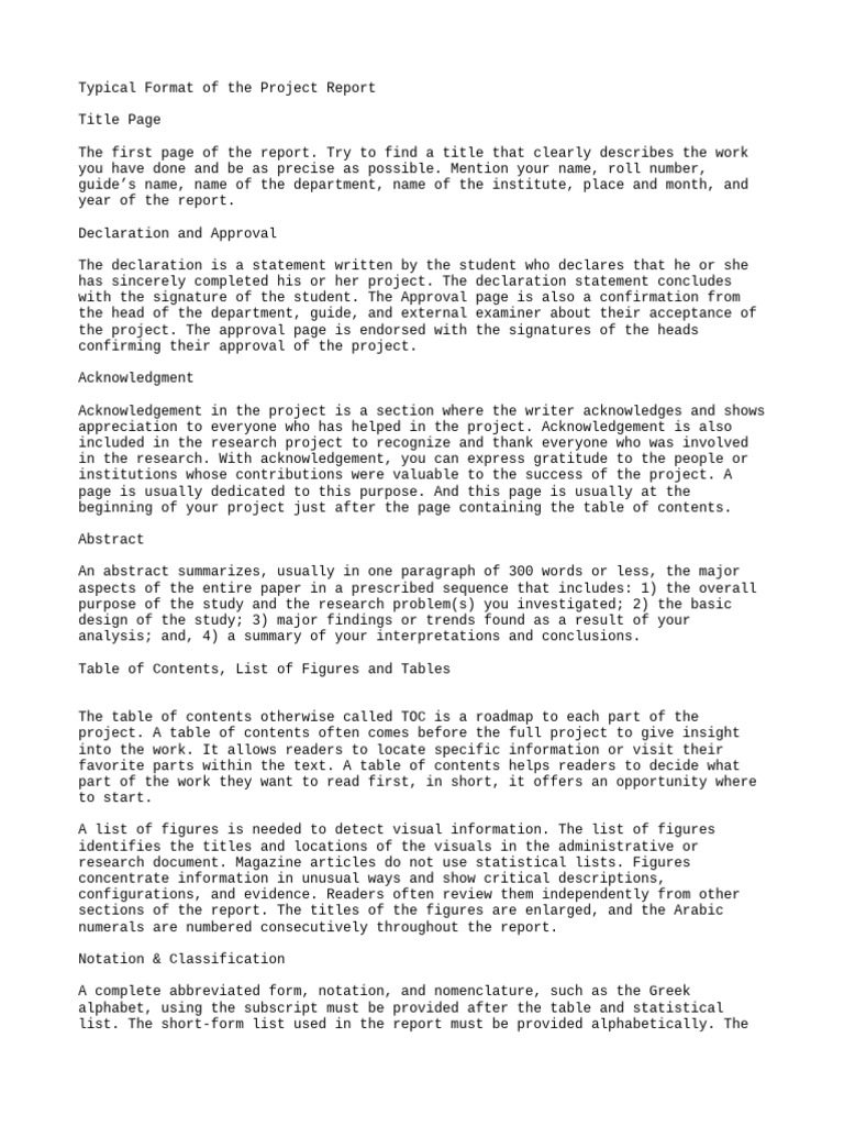 Typical Format of The Project Repor | PDF | Table Of Contents ...