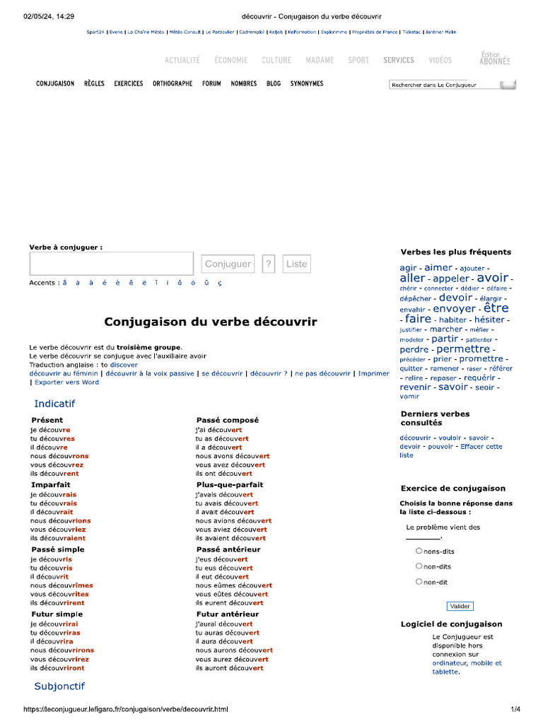Verbe Découvrir | PDF