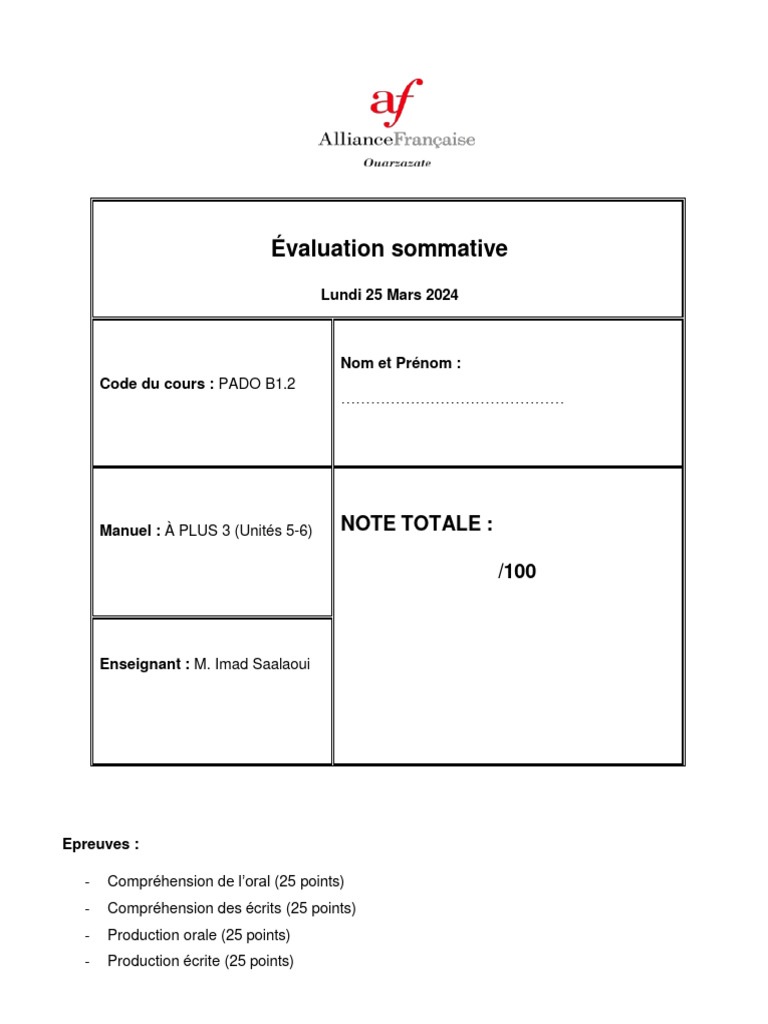 Evaluation PADO B1.2 | PDF