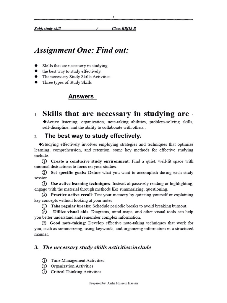 Assignment Study Skills | PDF | Study Skills | Metacognition Assignment Study Skills | PDF | Study Skills | Metacognition
