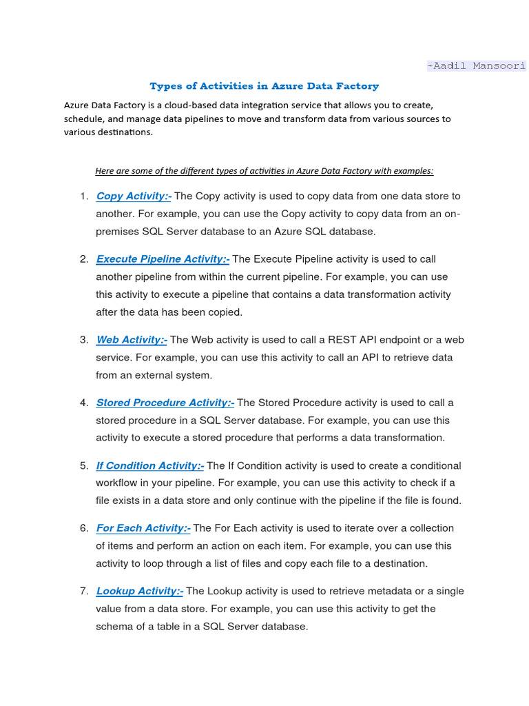 Adf Activities | PDF | Databases | Microsoft Sql Server