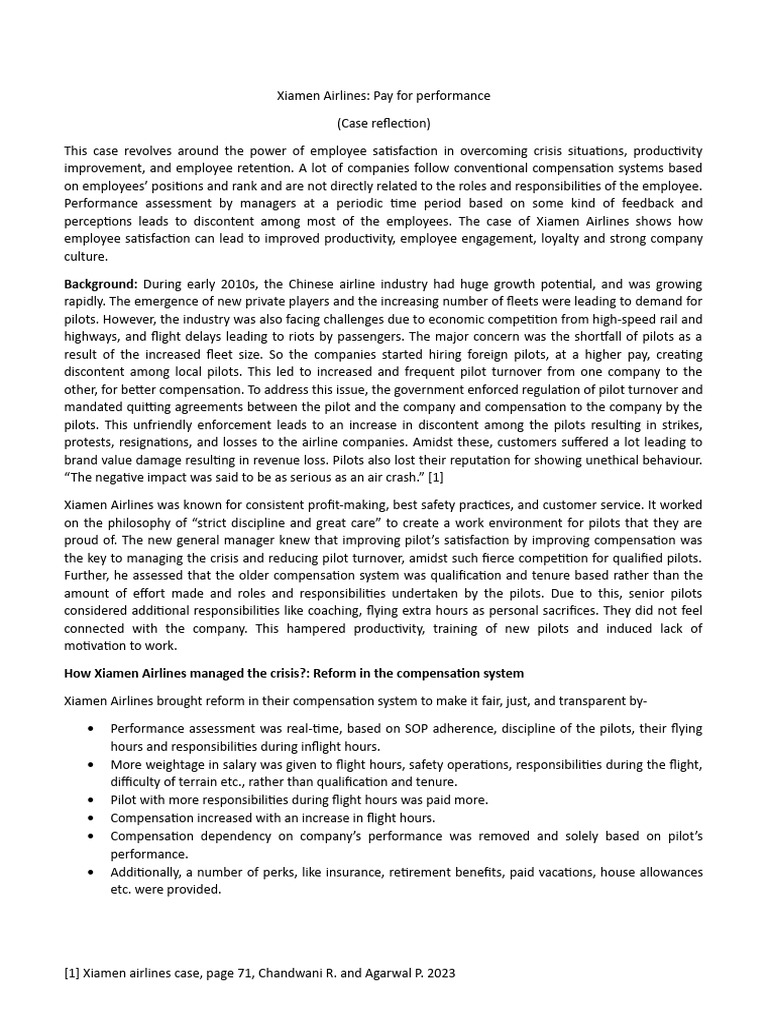 Case Reflection - Xiamen Airlines | PDF | Employment | Airlines