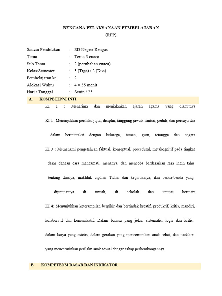 Format Rencana Pelaksanaan Pembelajaran K13-Nindya | PDF | Sains ...