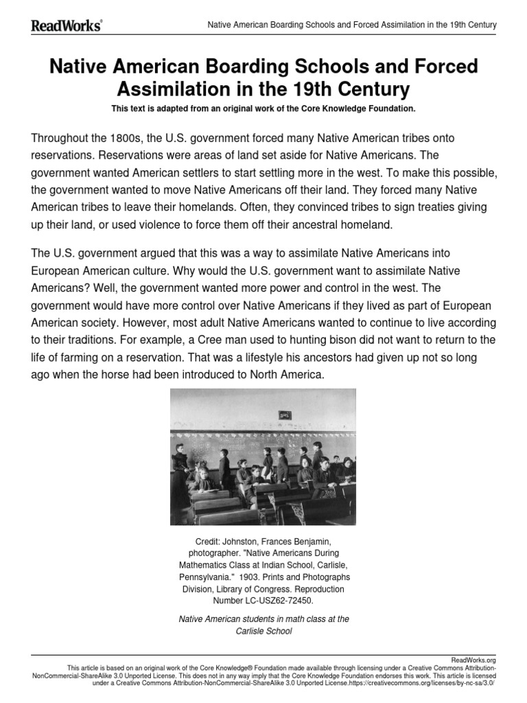 Readworks-Native American's Boarding School | PDF | Native Americans In ...