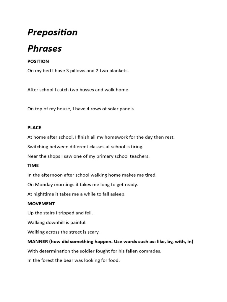 Preposition Phrases | PDF