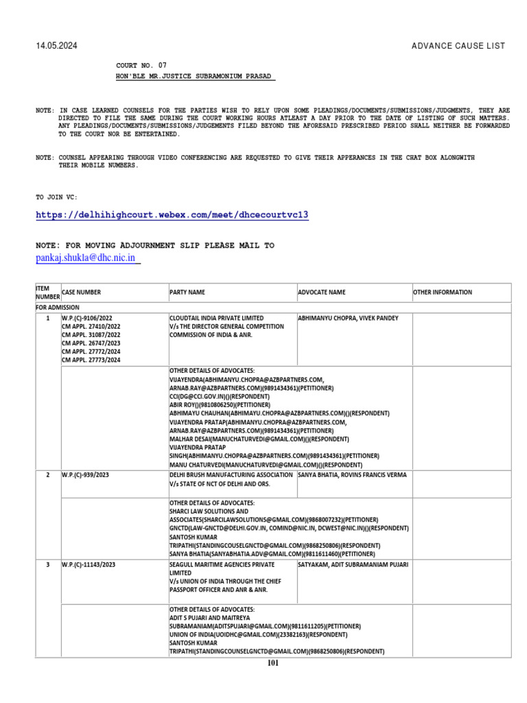 Causelist Dated 14.05.2024 | PDF