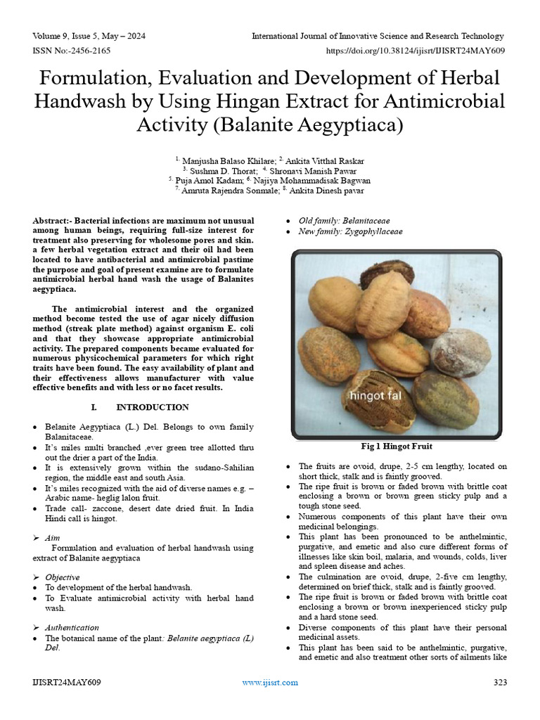 Formulation, Evaluation and Development of Herbal Handwash by Using ...