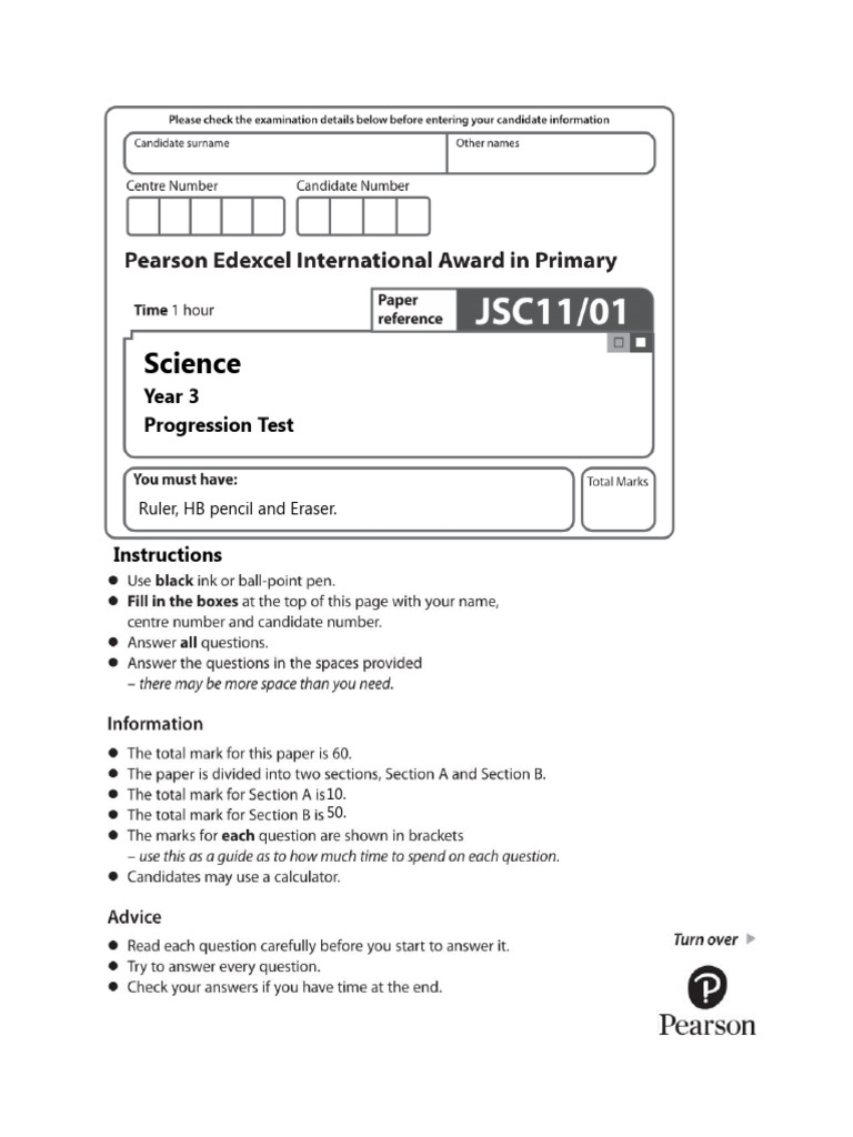 Edexcel International Primary (Iprimary) Year 3 Science Progression ...