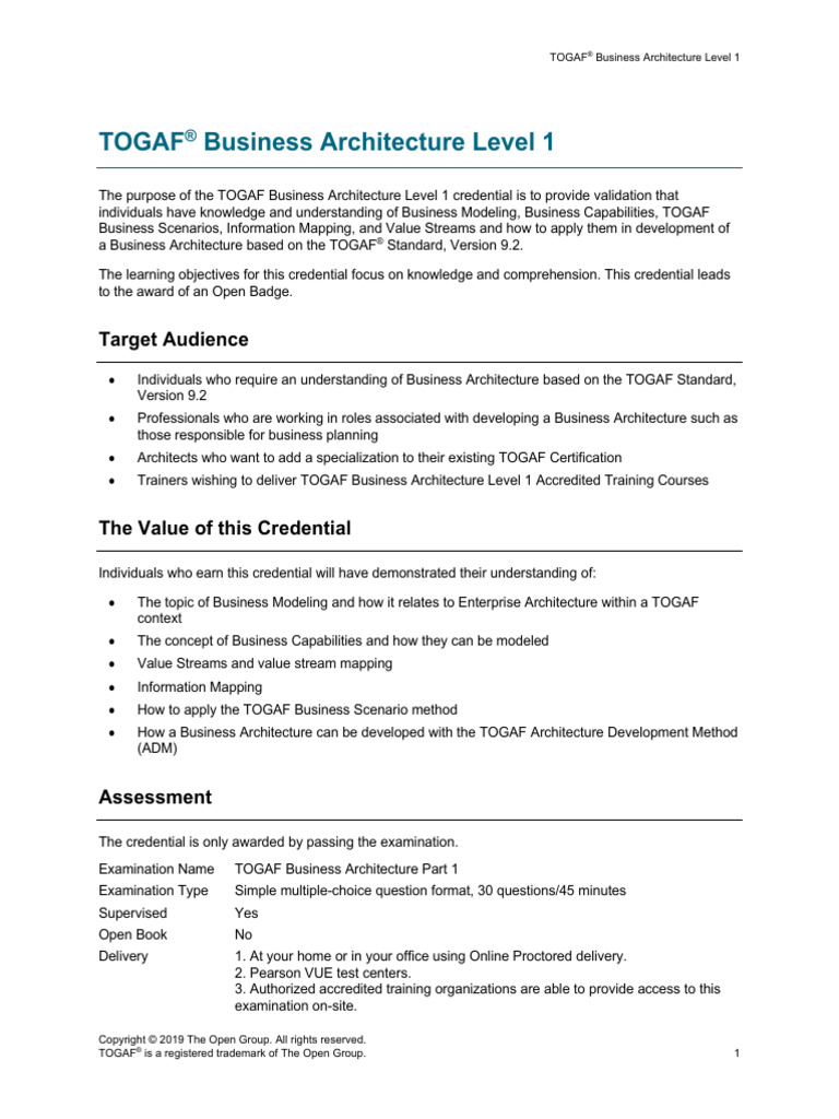 Togaf Business Architecture Level1 Datasheet v1.0 | PDF | Career ...