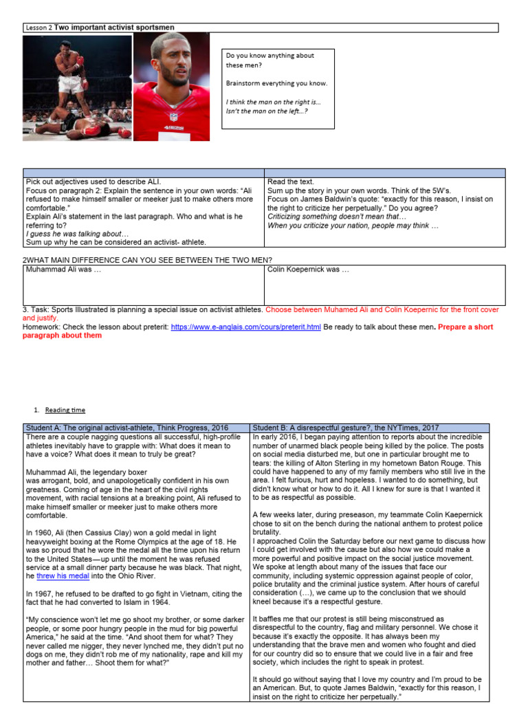 Lesson 2 Two Important Activist Sportsmen | PDF | Muhammad Ali