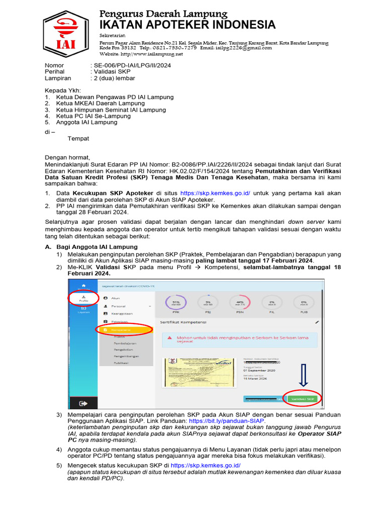 Langkah Validasi SKP Anggota IAI Lampung | PDF