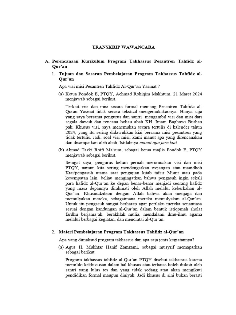 Transkip Wawancara Cetak | PDF