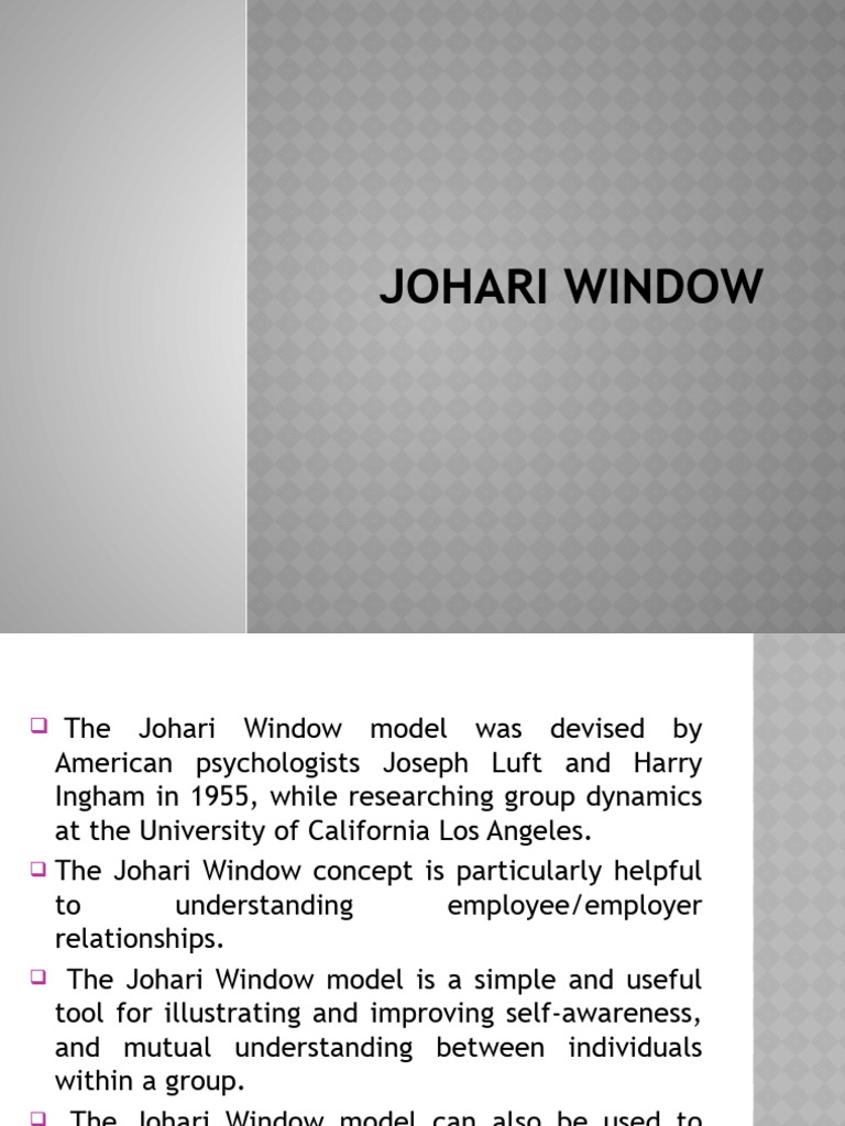 Johari Window | Download Free PDF | Psychology | Behavioural Sciences