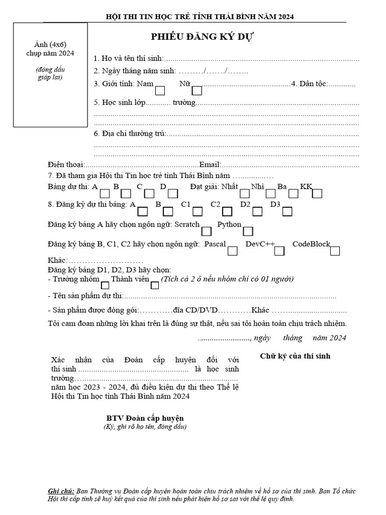 Phieu Dang Ky Du Thi | PDF