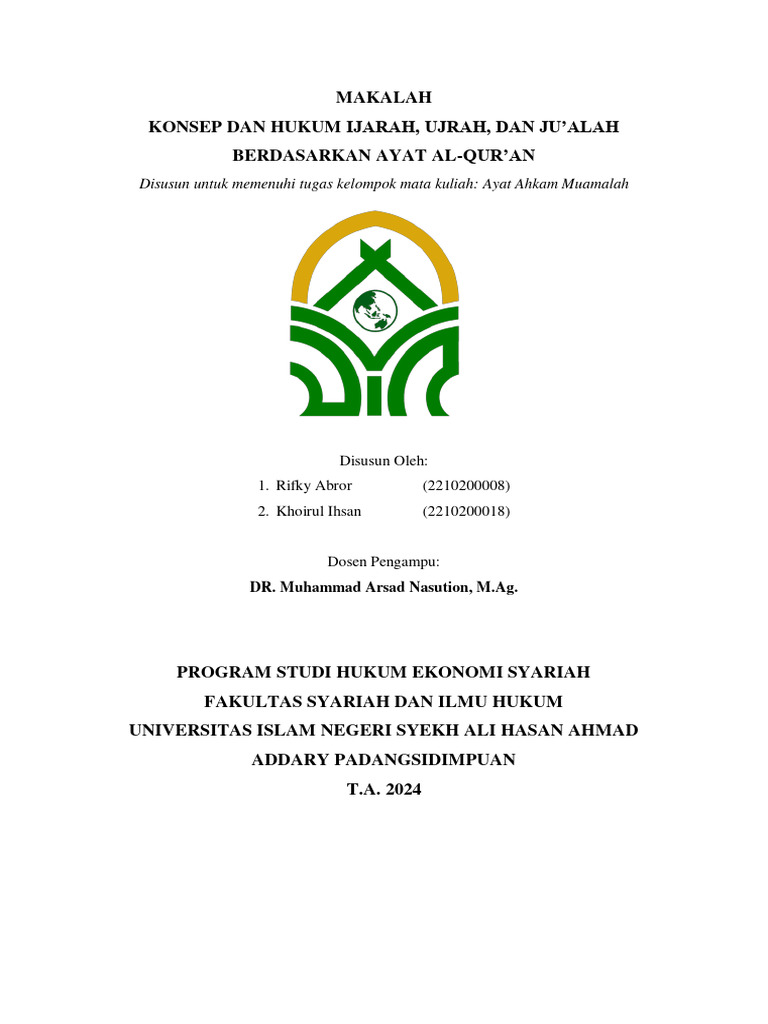Konsep Dan Hukum Ijarah, Ujrah, Dan Jua'lah | PDF | Kajian Bahasa Asing | Hukum