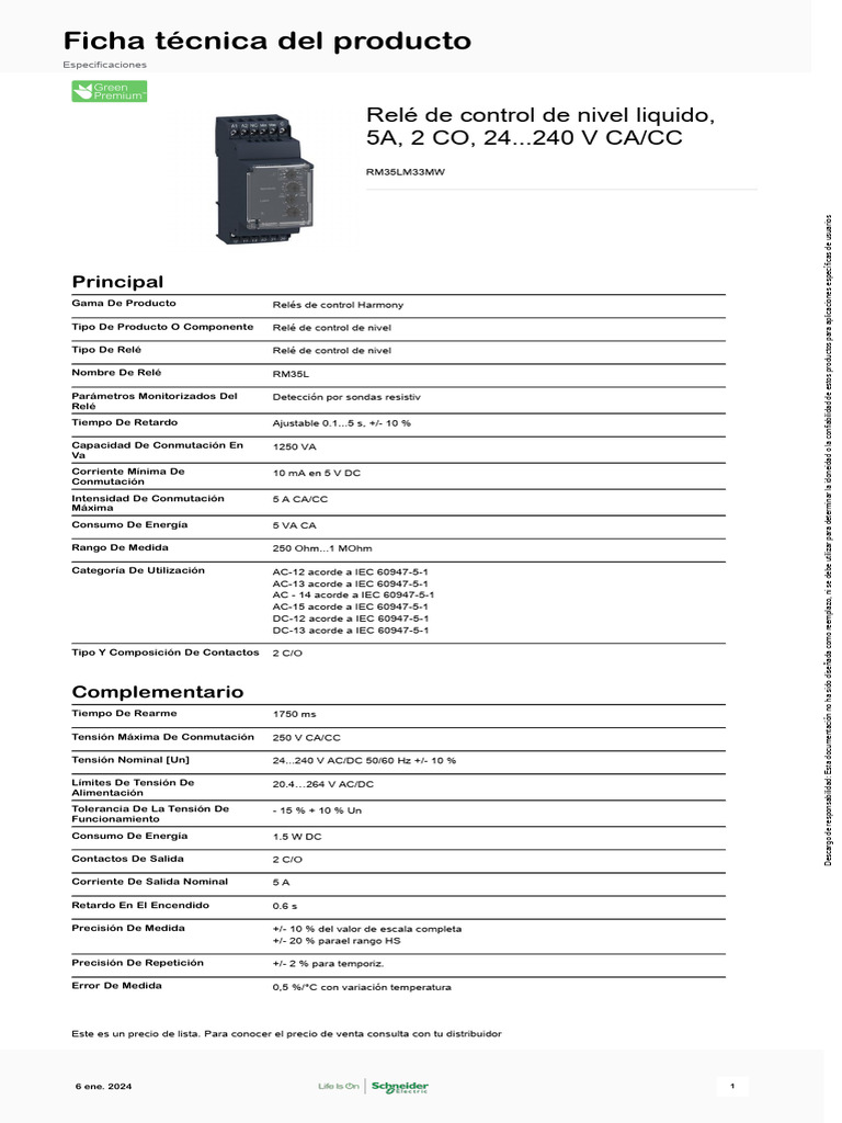 Relé de Control de Nivel RM35LM33MW | PDF | Relé | Corriente continua