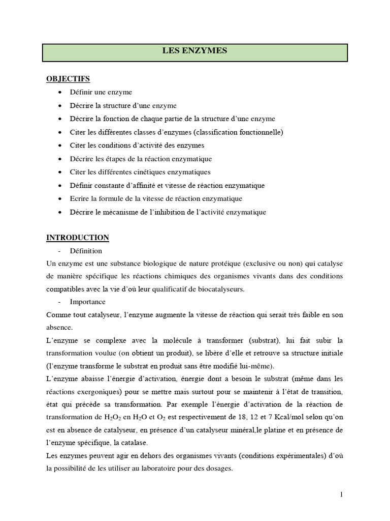 Les Enzymes | PDF | Inhibiteur enzymatique | Enzyme