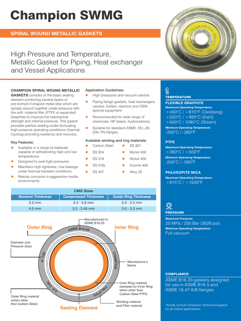 Champion Spiral Wound Gasket-Catalog | PDF | Materials | Mechanical ...